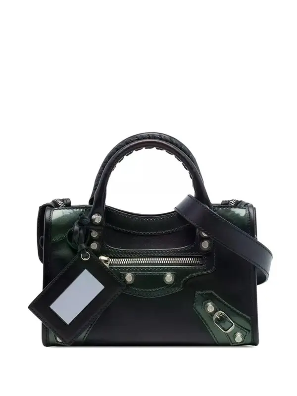 Balenciaga Mini Lambskin And Patent Motocross Giant 21 City Satchel - Black