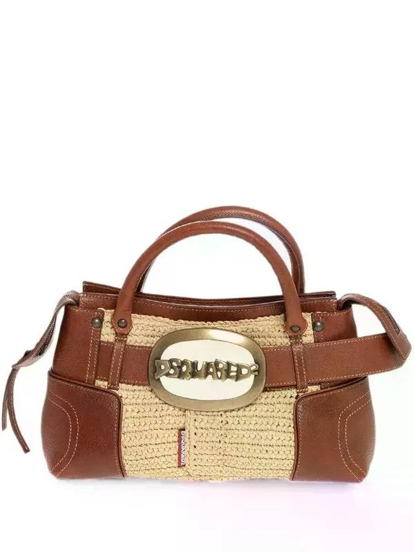 Dsquared2 Woven Tote Bag With Logo Buckle Detail - Neutrals