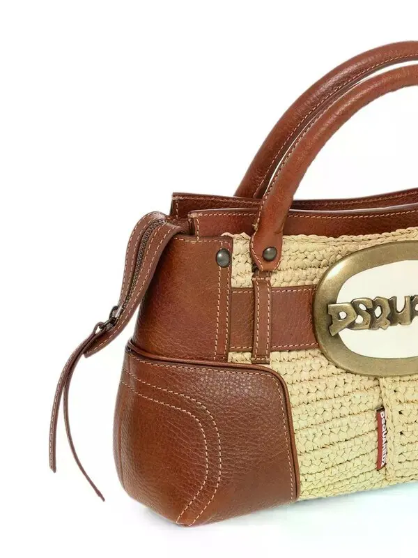 Dsquared2 Woven Tote Bag With Logo Buckle Detail