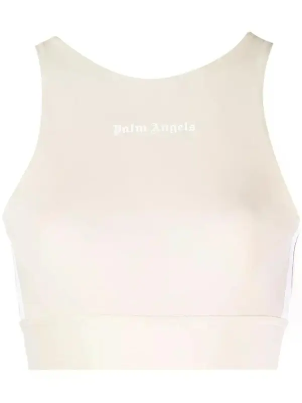 Palm Angels Logo Print Cropped Tank Top - Neutrals