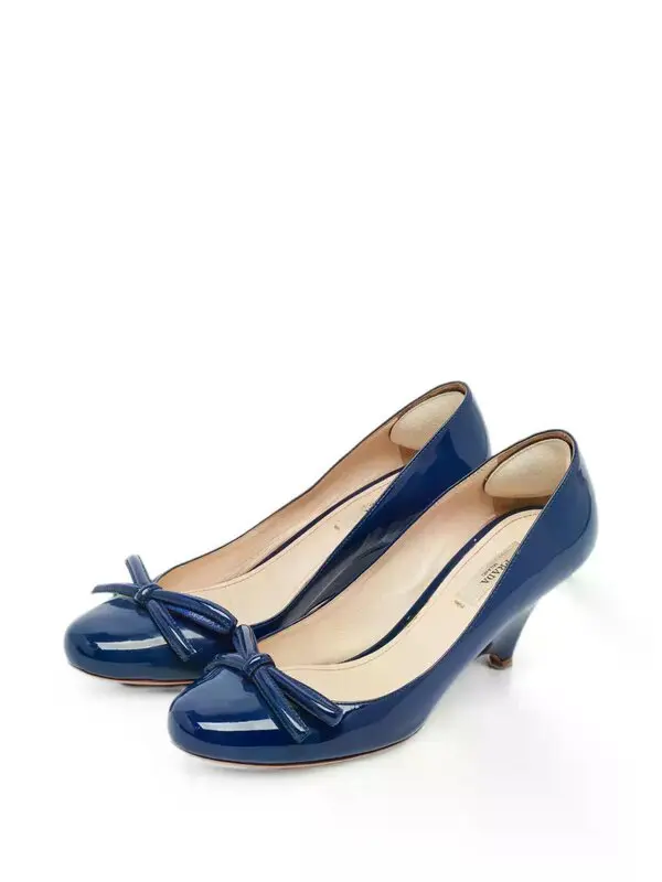 Prada Patent Bow Detail Wedge Pumps