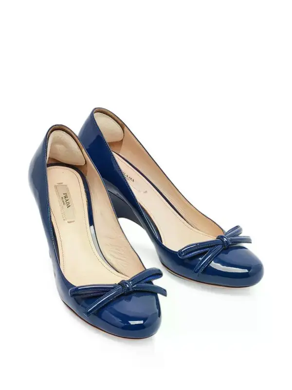 Prada Patent Bow Detail Wedge Pumps