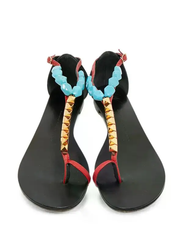GIUSEPPE ZANOTTI Embellished Leather Flat Sandals