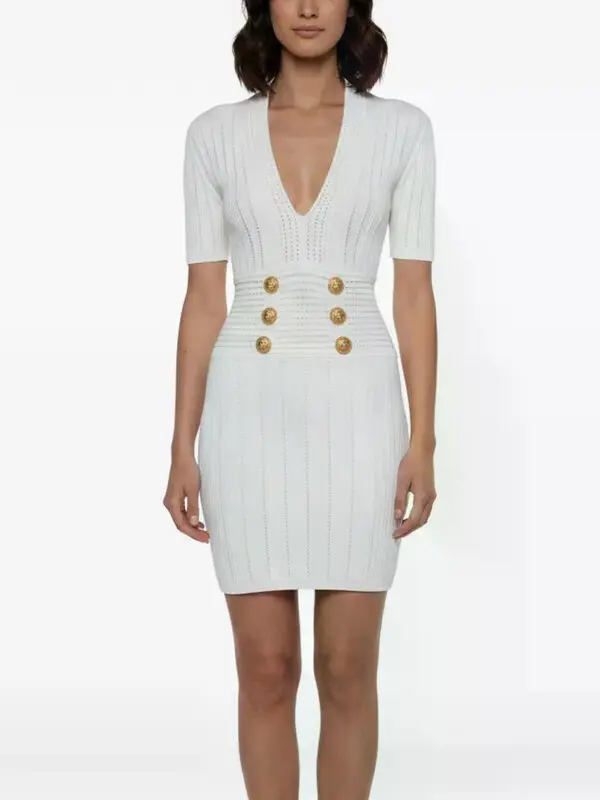 Balmain Lion Head Button Knit Mini Dress