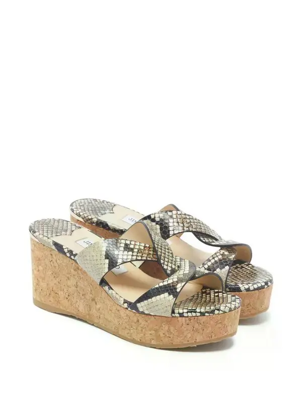 JIMMY CHOO Atia Python-embossed Leather Wedge Sandals