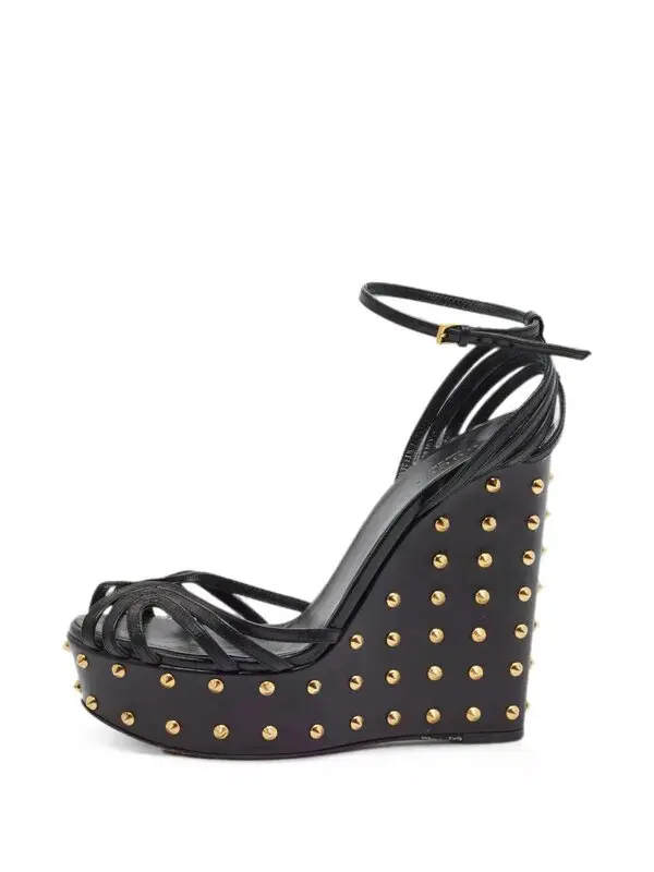 Gucci Gold-tone Spike Embellished Wedge Sandals