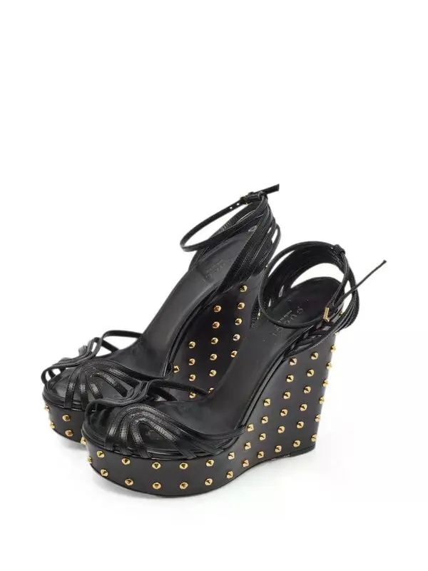 Gucci Gold-tone Spike Embellished Wedge Sandals