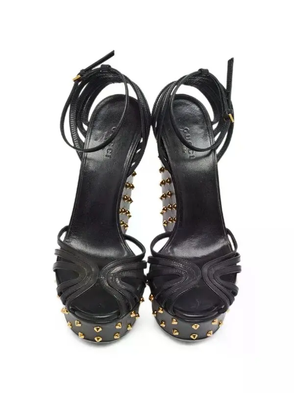 Gucci Gold-tone Spike Embellished Wedge Sandals