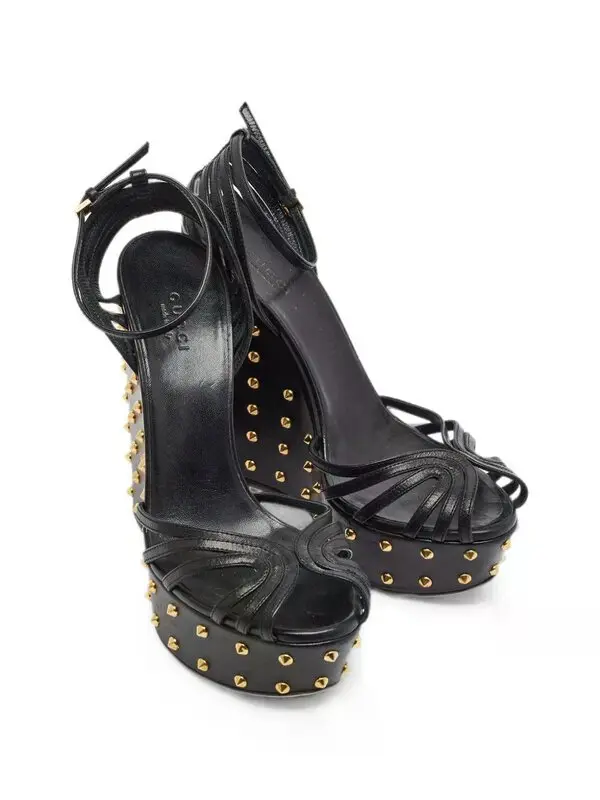 Gucci Gold-tone Spike Embellished Wedge Sandals
