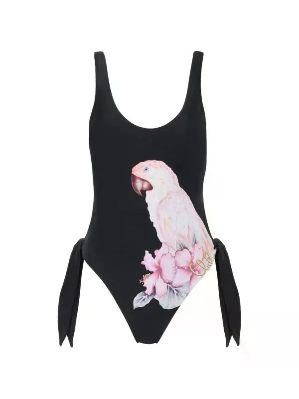 Chloé Parrot-print Side-tie Swimsuit - Black