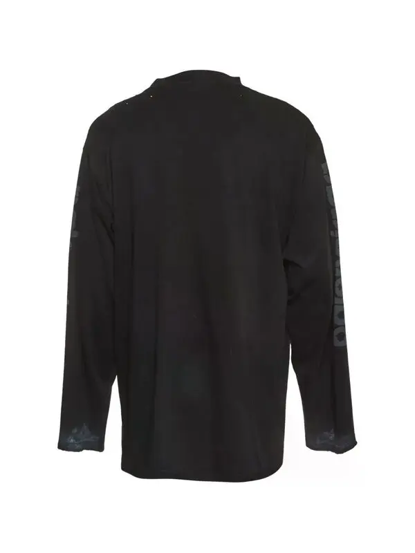 Balenciaga Logo Print Distressed Long Sleeve T-shirt - Black