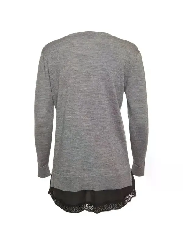 Sandro Fine Knit Lace Trim V-neck Sweater