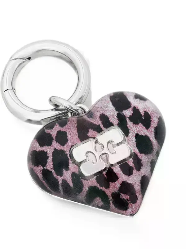 GANNI Leopard-print Keyring - Silver
