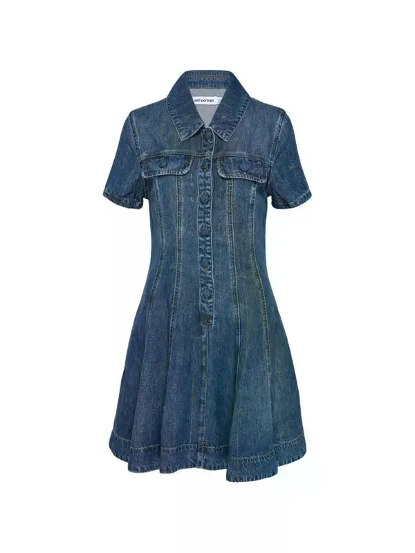 SELF-PORTRAIT Rhinestone-embellished Striped Mini Dress - Blue