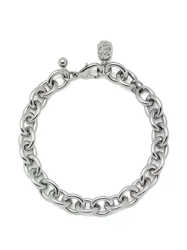 YOJ Tone Curb-link Chain Bracelet With Skull Charm - Silver