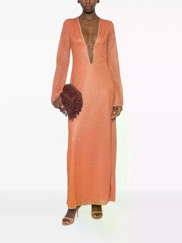 Oseree Lurex Maxi Dress With Cut-out Detail - Orange