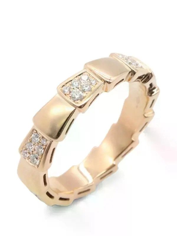BVLGARI 18k Rose Gold Pavé Diamond Serpenti Viper Ring - Pink