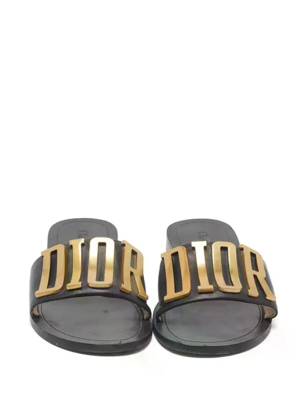 Dior Leather Gold-tone Logo Plaque Flat Sandals