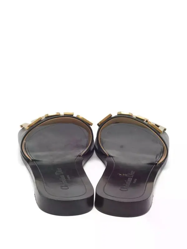 Dior Leather Gold-tone Logo Plaque Flat Sandals