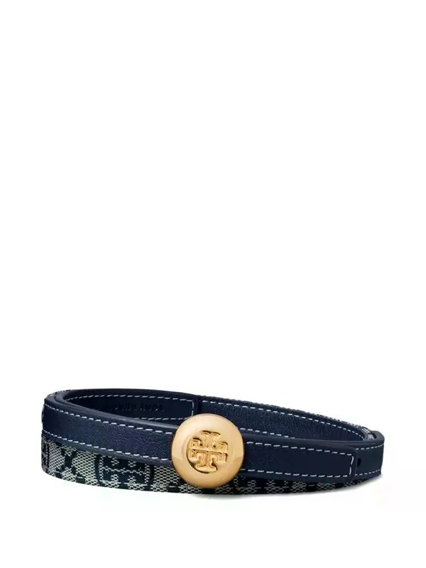 Tory Burch Romy Reversible Belt With Monogram Pattern And Gold-tone Logo Plaque - Blue