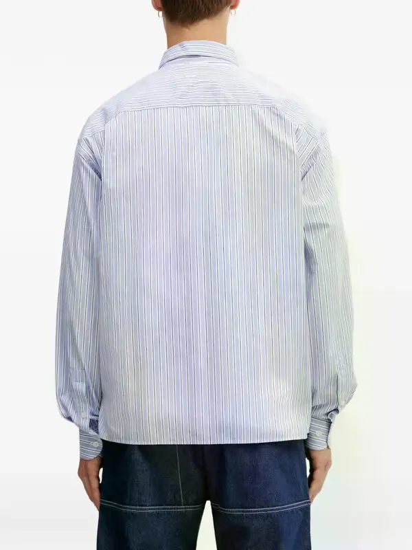 Filling Pieces Vertical-stripe Logo-embroidered Shirt