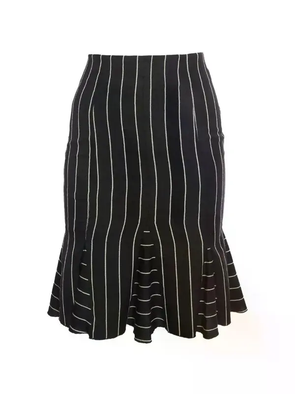 Emporio Armani Striped Wool Midi Skirt - Black