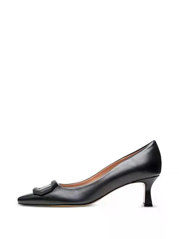 POCHE PARIS Buckled Pointed Toe Kitten Heel Pumps