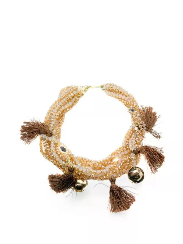 JENNIFER GIBSON JEWELLERY 2000s Crystal-embellished Tasseled Gold-tone Necklace - Neutrals