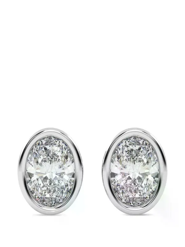 Diamond Essentials 14k White Gold Bezel-set Oval-cut Diamond Stud Earrings - Silver
