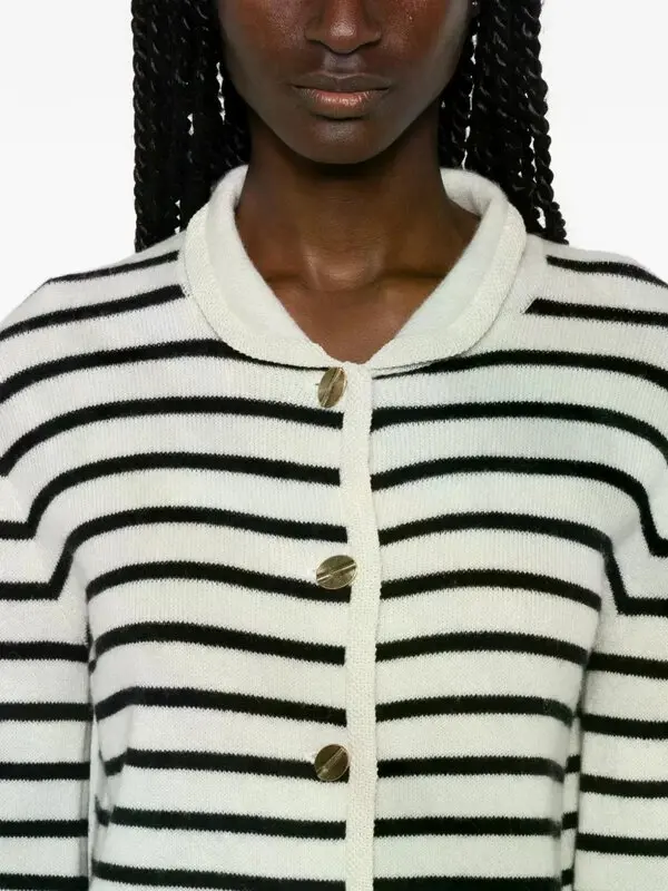 FORTE_FORTE Striped Button-up Cardigan With Shawl Collar