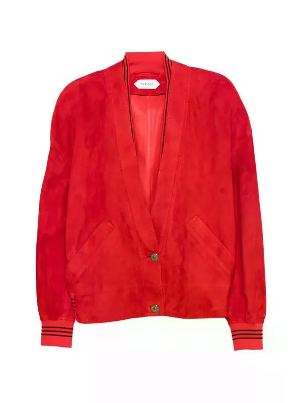 Versace Suede Finish Striped Trim Jacket