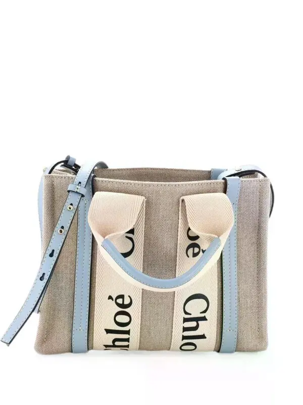 Chloé Woody Convertible Canvas With Leather Small Tote Bag - Blue