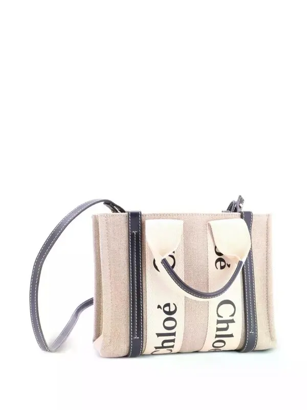 Chloé Woody Canvas With Leather Small Tote Bag - Blue