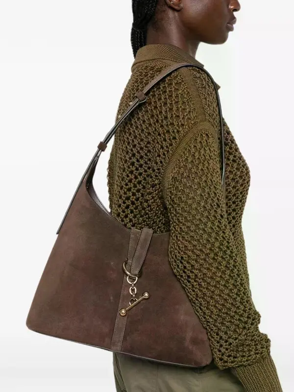 Strathberry Bar Detail Suede Shoulder Bag - Brown