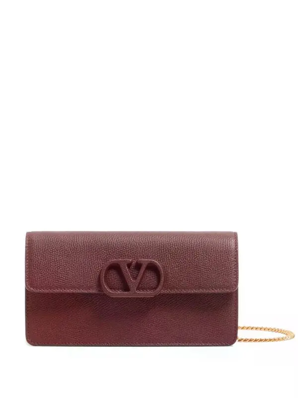 Valentino Garavani Vlogo Signature Grainy Calfskin Wallet With Chain - Red