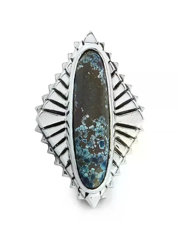 KING BABY STUDIO Tone Bezel-set Oval Turquoise Ring - Silver
