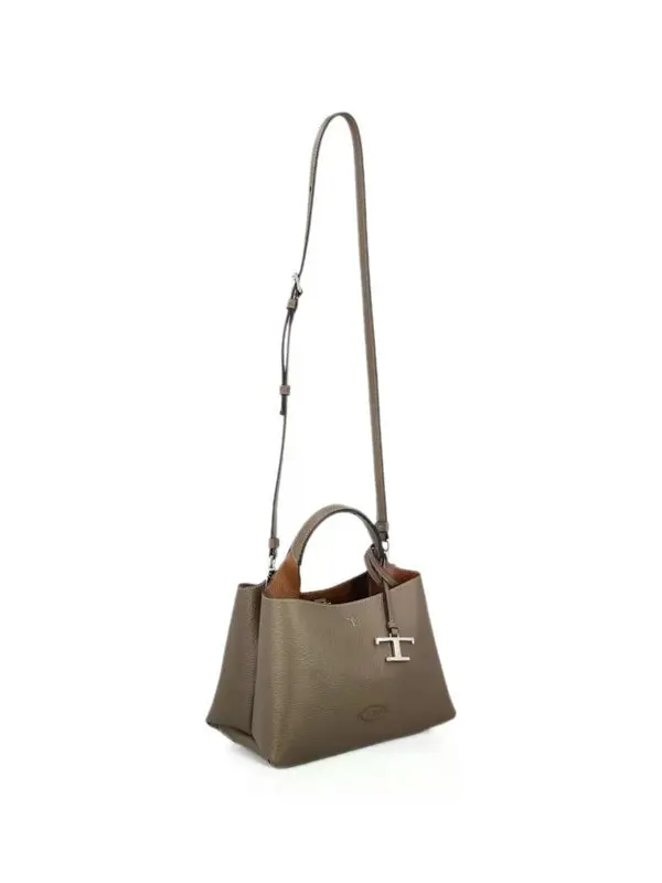TOD'S Grained Leather Handbag With T Timeless Pendant