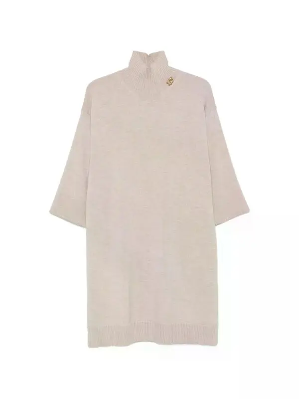 Fabiana Filippi Knit Mini Dress With Brooch Detail - Neutrals