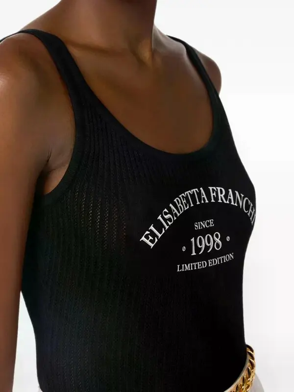 Elisabetta Franchi Ribbed Logo Bodysuit - Black