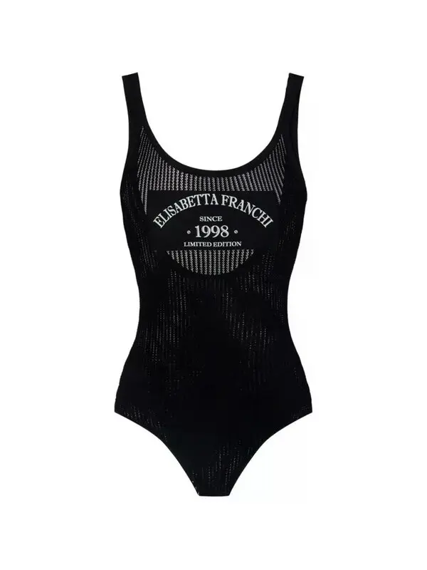 Elisabetta Franchi Ribbed Logo Bodysuit - Black