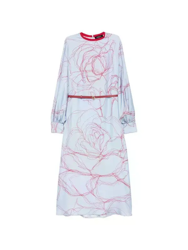 Fabiana Filippi Floral Print Belted Midi Dress - Blue
