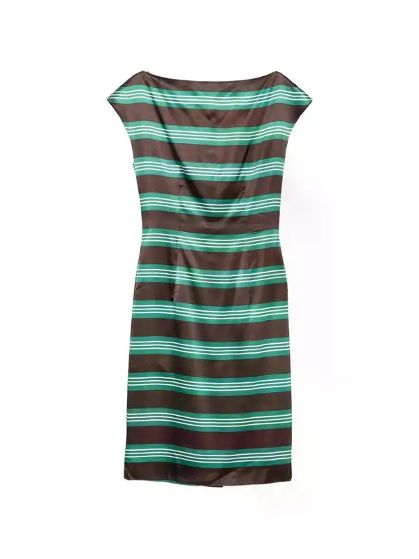 Prada Sleeveless Horizontal Stripe Mini Dress - Brown