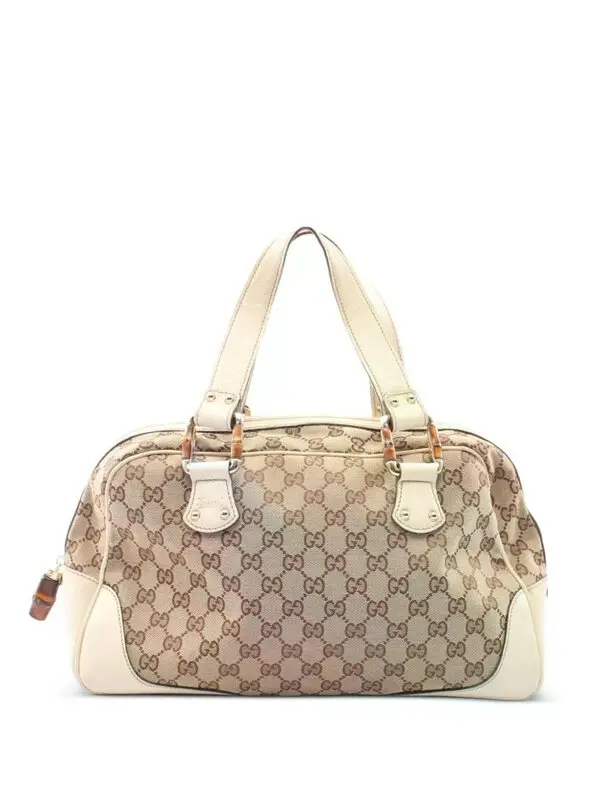 Gucci 2000s Mini Bamboo Gg Canvas Tote Bag - Neutrals