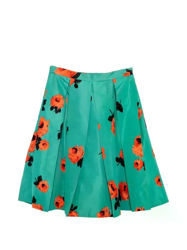 Prada Floral Print Pleated Midi Skirt - Blue