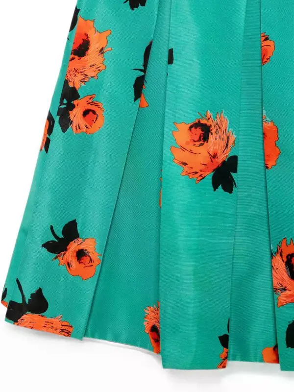 Prada Floral Print Pleated Midi Skirt