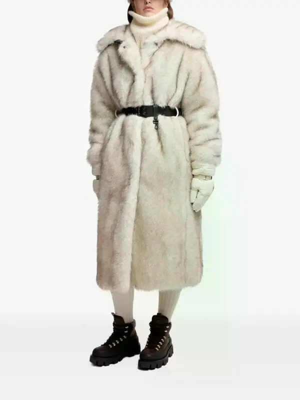 Moncler Faux Fur Belted Coat - Neutrals