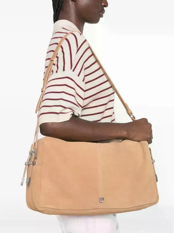 Pinko Large Keeper Suede Shoulder Bag - Neutrals
