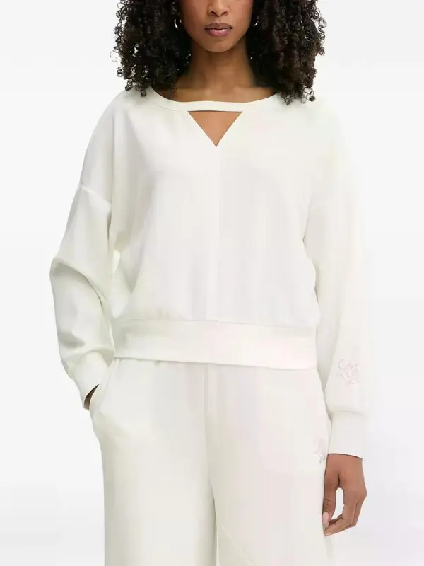 Liu Jo Logo Embroidered V-neck Sweatshirt - White