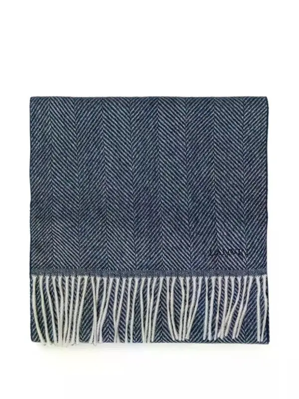 LANVIN Herringbone-pattern Fringed Scarf - Blue