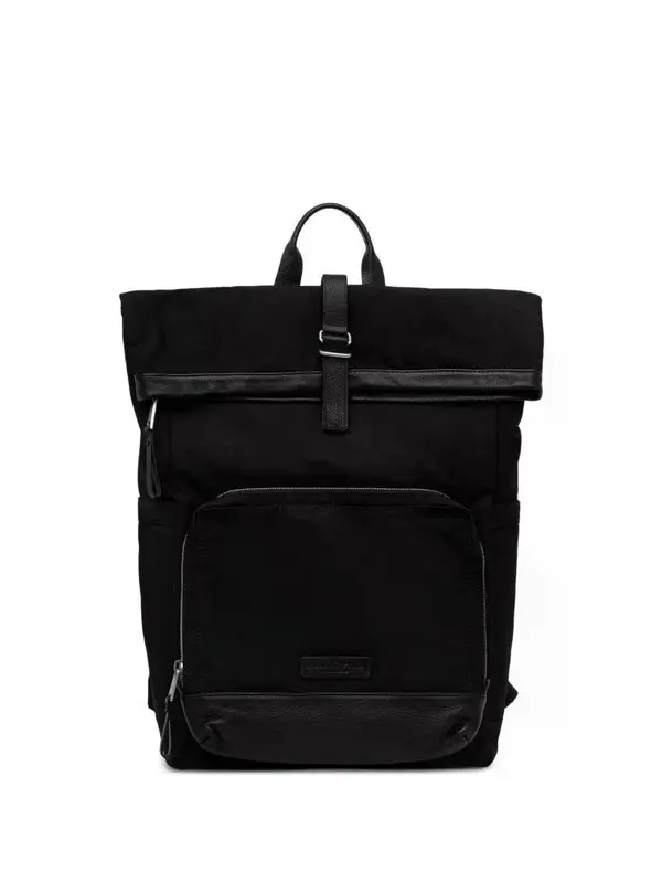 Marc O'polo Roll-top Backpack With Calf-leather Trim - Black